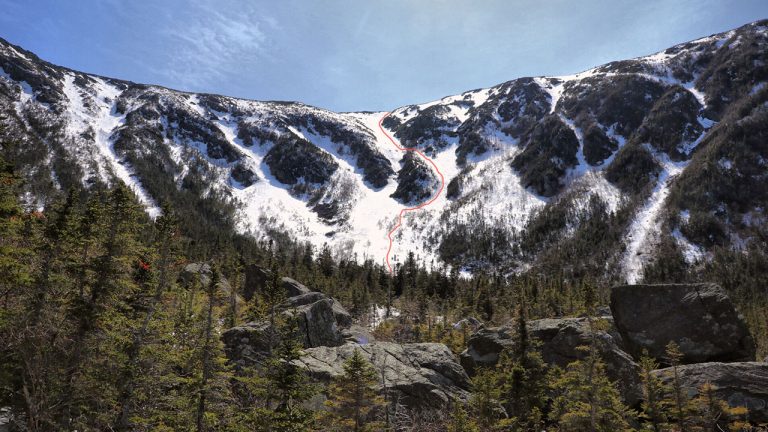 Spring Skiing in The Great Gully Trail on Mount Adams Captured via Drone
